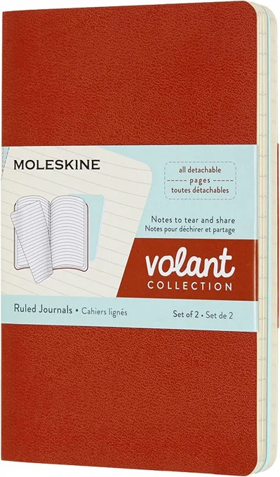 Moleskine Volant Journals Pocket Ruled Coral Orange/Aqua Blue