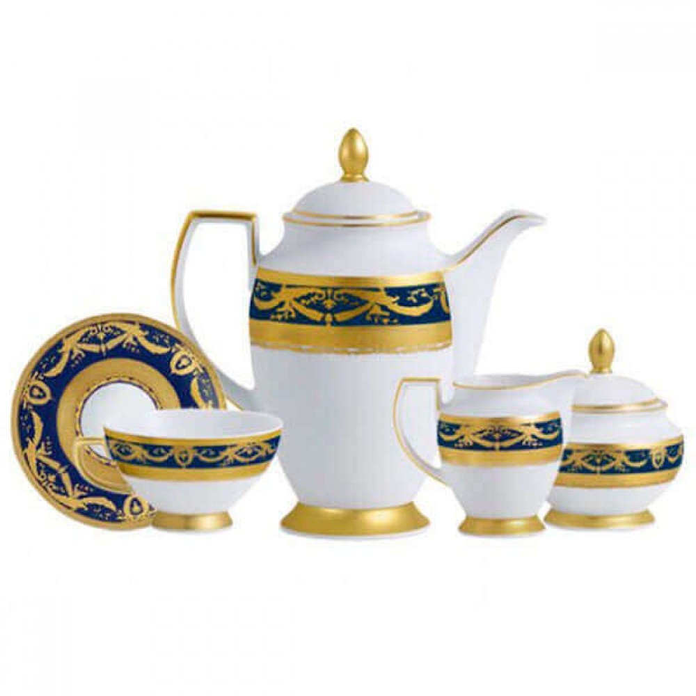 IMPERIAL GOLD COBALT COFFEE SET 6 PERSONS