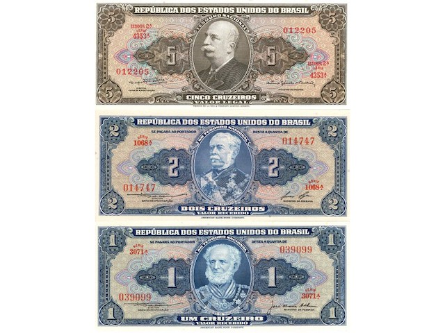 BRAZIL lot 1, 2 i 5 Cruzeiros 1954/1964 UNC