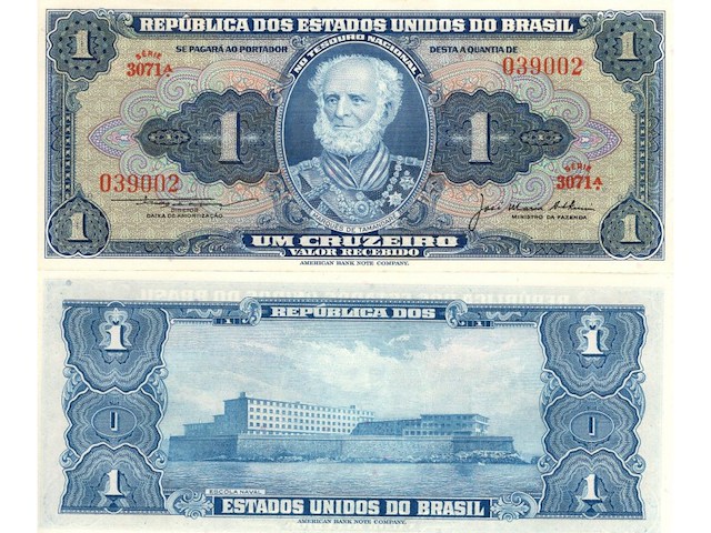 BRAZIL 1 Cruzeiros 1954 UNC, P-150