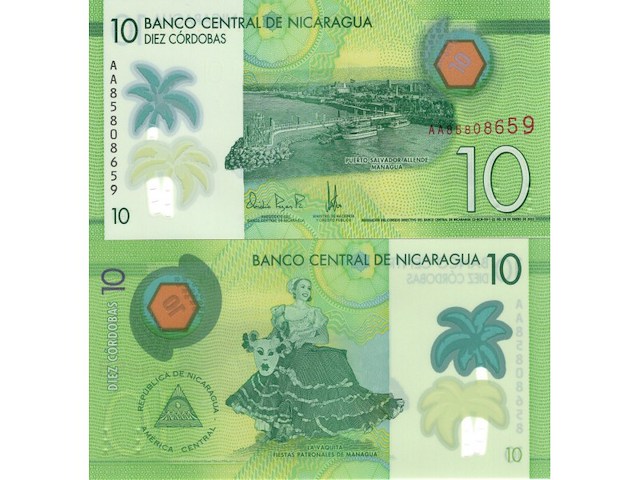 NICARAGUA Nikaragva 10 Cordobas 2022 UNC, P-209 Polymer