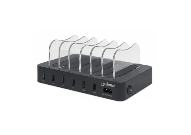 MANHATTAN USB punjač 6-port 102254 5V/2.4V/50W/držač za telefon Crni