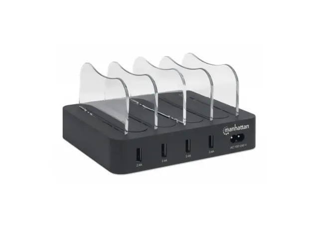 MANHATTAN USB punjač 4-port 102261 5V/2.4V/34W/držač za telefon Crni