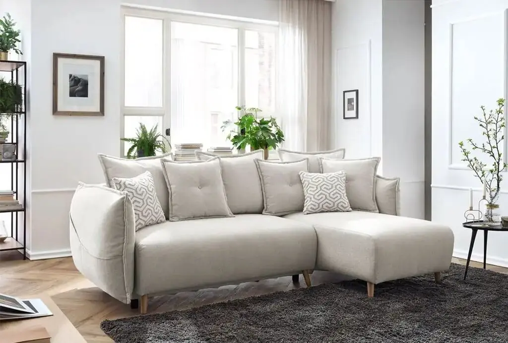 Atelier del Sofa Ugaona garnitura na razvlačenje Puffy, 255 x 165 cm, Krem