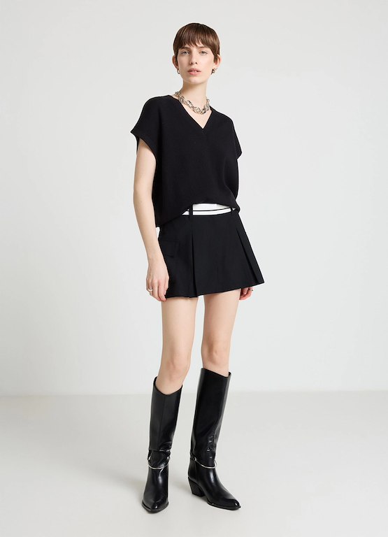 OVERSIZE PLETENI PRSLUK SA V-IZREZOM ULTRABLACK