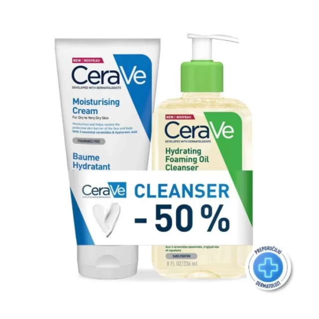 CERAVE PROMO SET: HIDRATANTNA KREMA 177 ML + HIDRATANTNO ULJE ZA ČIŠĆENJE 236 ML – IDEALAN PAR ZA SUVU KOŽU