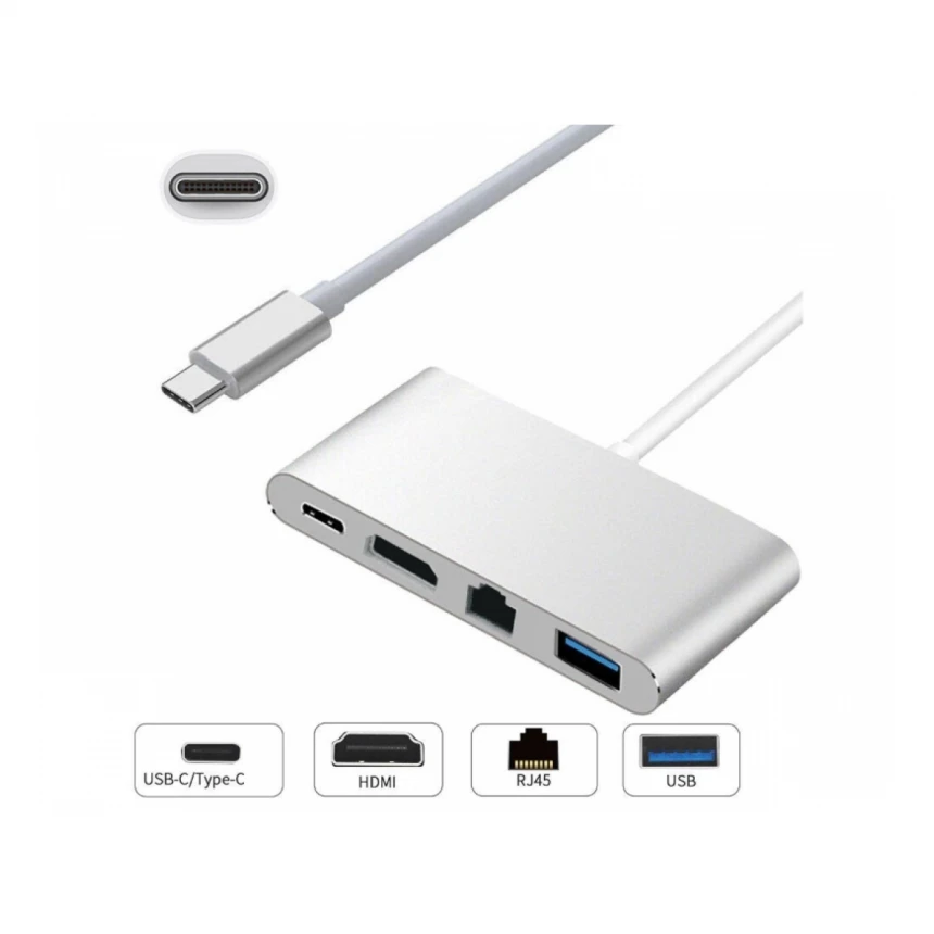 E-GREEN Adapter USB Tip C - HDMI + USB 3.0 + Tip C + RJ45 (F)