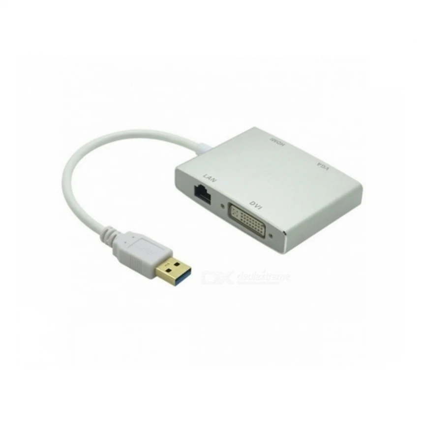 FAST ASIA Adapter-konvertor USB 3.0 na HDMI + VGA+DVI + RJ45