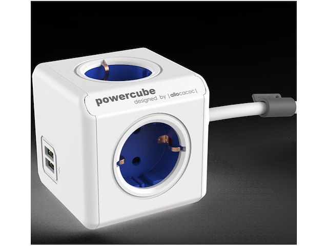 PowerCube produžni kabl 4 x šuko 2xUSB plava