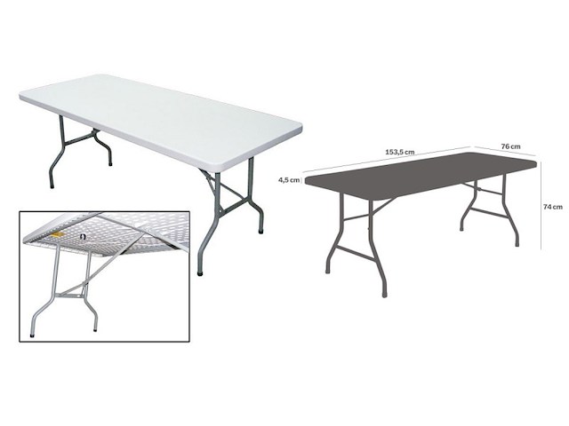Sklopivi sto - plastična tabla i metalni nogari 153cm