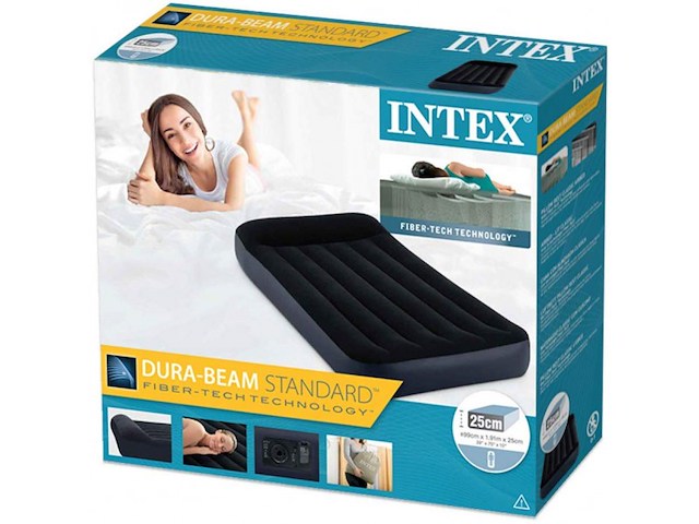 Intex 64146 Dura-Beam Standard Classic Krevet Na Naduvavanje 99x191x25 cm Sa Električnom Pumpom i Uzglavljem