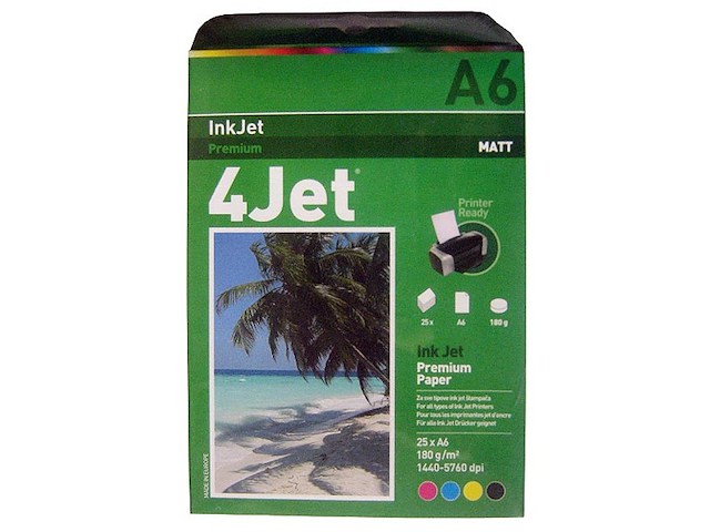 4Jet InkJet Mat Foto Papir A6, 1/25
