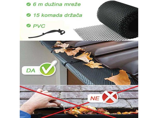 Zaštitna PVC mreža za oluke sa držačima 16x600cm