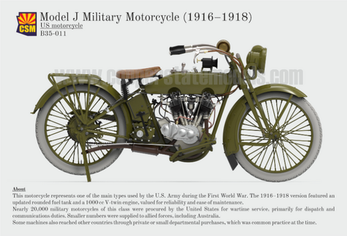 NEW! Copper State Models B35-011 US Model J Military Motorcycle 1916–1918 (3D-Printed)