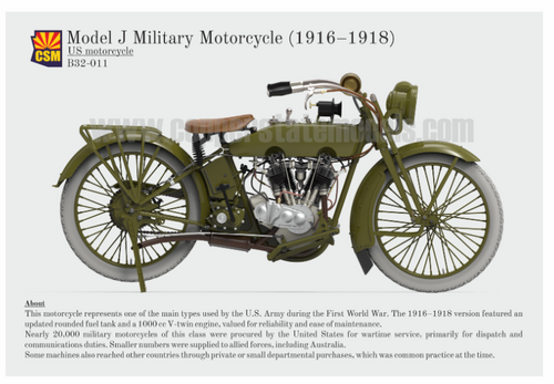 NEW! Copper State Models B32-011 US Model J Military Motorcycle 1916-1918 (3D-Printed)