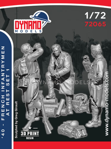NEW! Dynamo-Models 72065 French 1940 Infantrymen at Rest Set 1 (3 Figures / 3D-Printed)