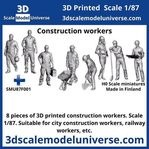 NEW! 3d Scale Model Universe 87F001 Construction Workers (8 Figures / 3D-Printed)