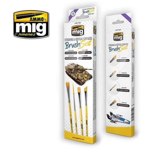 AMMO of Mig Jimenez 7604 Streaking and Vertical Surfaces Brush Set