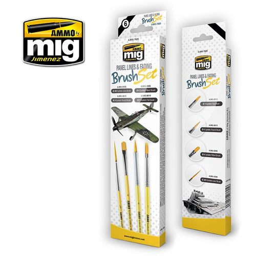 AMMO of Mig Jimenez 7605 Panel Lines And Fading Brush Set