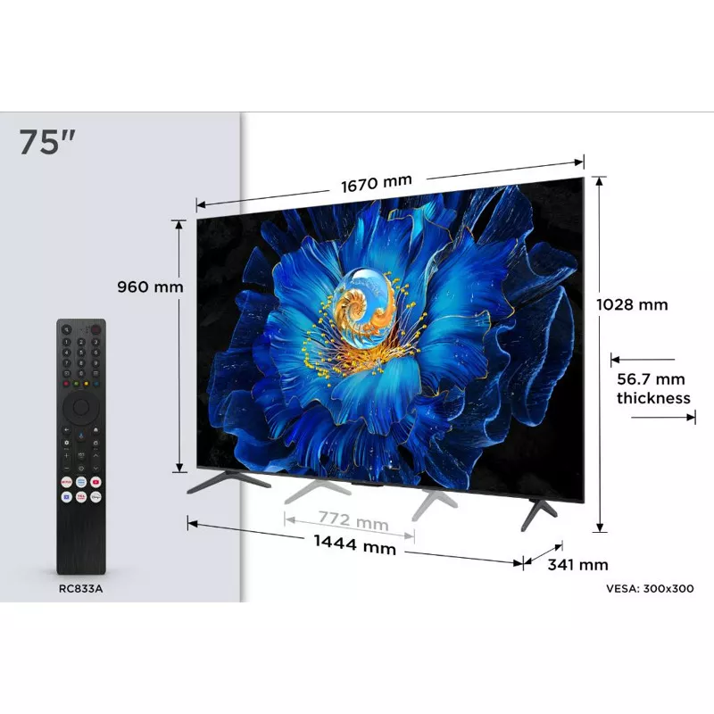 Televizor TCL 75C6KS/MiniLED-QLED/75″/4K UHD/60Hz/Google TV/crna