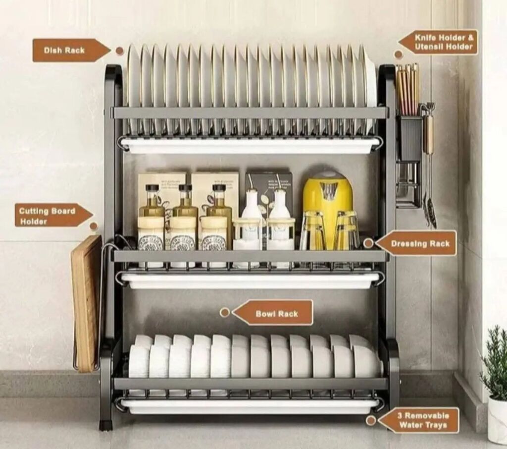 Novo na stanju Višenamenski troetažni rešetkasti organizator za sudove