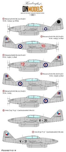 DN Models 32-827-019 Captured Messerschmitt Me-262B Allied Insignia And Numbers Paint Mask Set
