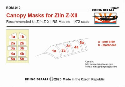 NEW! Rising Decals RDM010 Zlin Z-XII - Canopy Mask (for RS Models Kits)
