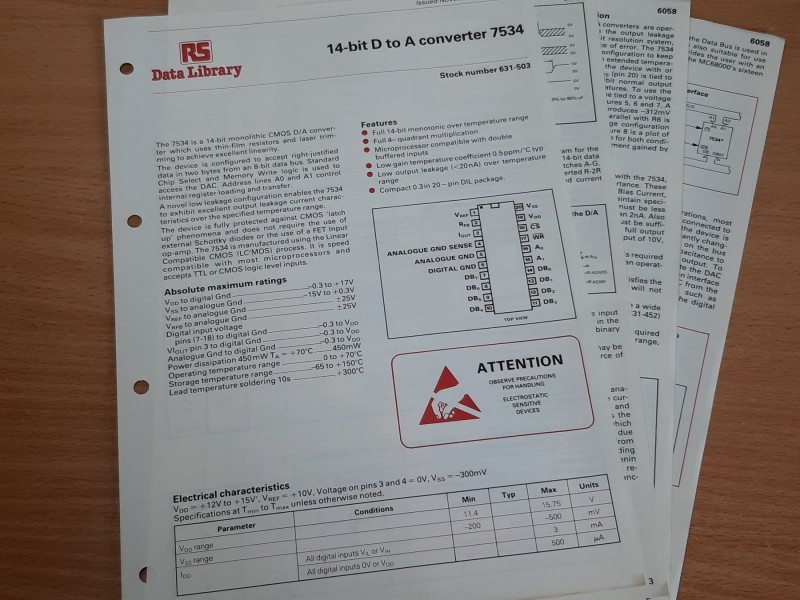 Servisno uputstvo za 14-bitni D-A konverter iz 1985.god