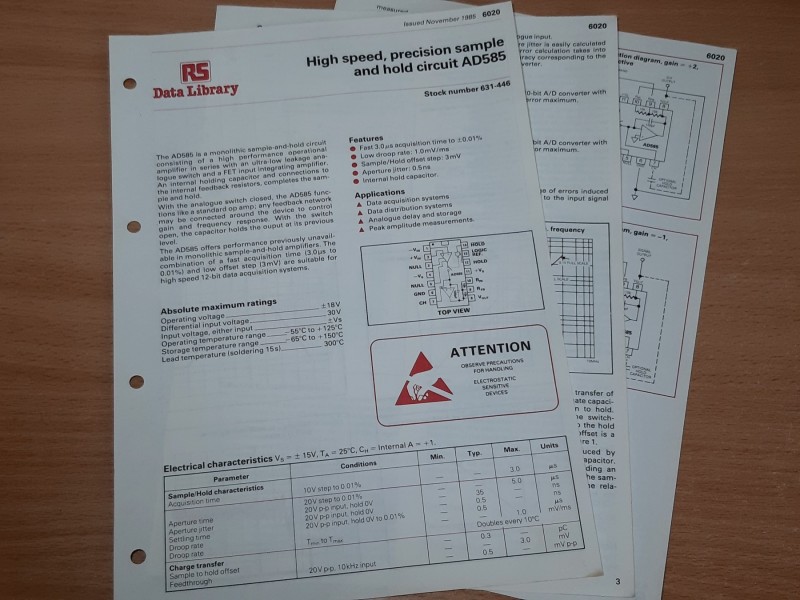 Servisno uputstvo za integralac AD585 iz 1985. god