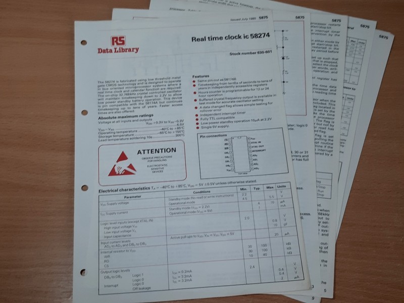 Servisno uputstvo za integralac ic 58274 iz 1985. god