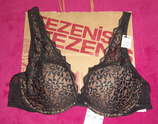 Tezenis crni cipka bež korpe brus 80B NOVO!%