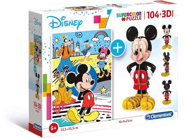 Slagalica 104 dela + 3D model Disney Mickey Mouse Clementoni 20157
