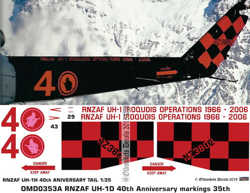 NEW! Old models Decals 0353A Bell UH-1 D/H Iroquois - RNZAF 40th Anniversary Markings