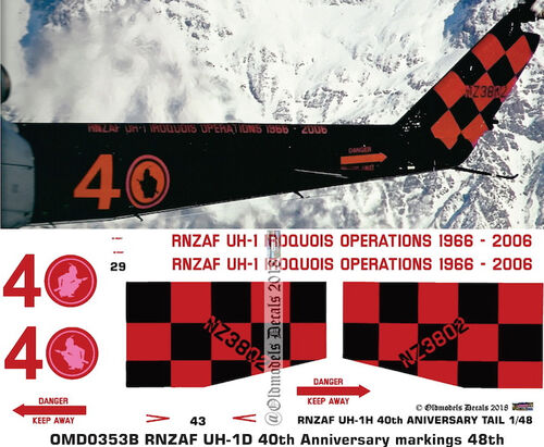 NEW! Old models Decals 0353B Bell UH-1 D/H Iroquois - RNZAF 40th Anniversary Markings