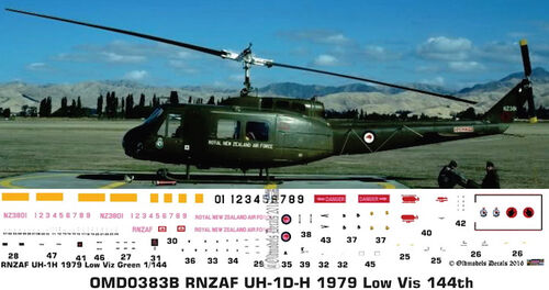 NEW! Old models Decals 0383B Bell UH-1 D/H Iroquois - RNZAF 1979 Lov-Viz Scheme