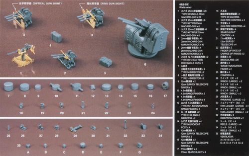 Hasegawa 72118 QG18 Japanese Navy Ship Equipment Set A (Machine Guns & Optical Weapons)