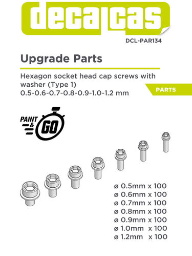 Decalcas PAR134 Hex Socket Head Cap With Washer Type 1 - 0.5 / 0.6 / 0.7 / 0.8 / 0.9 / 1.0 and 1.2 mm (700 pcs)