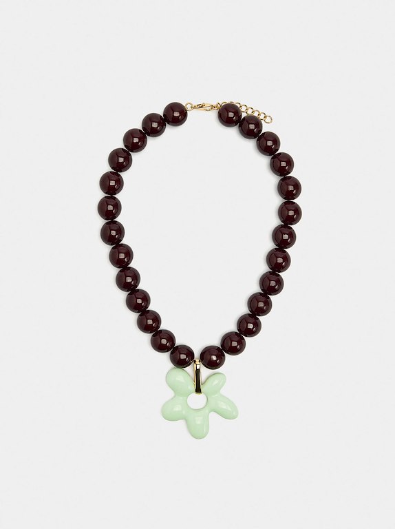 SHORT NECKLACE WITH BEADS AND FLOWER PENDANT
