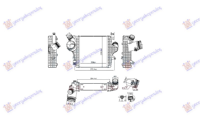 HLADNJAK INTERKULERA (258x240x64) (NISSENS) PORSCHE CAYENNE (9Y0/9YA) (2018-2023) (OEM: 4M0145803BP, PAB145803A)