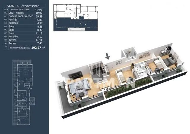 Prodaja, četvorosoban stan, 103m², Ledine, Beograd