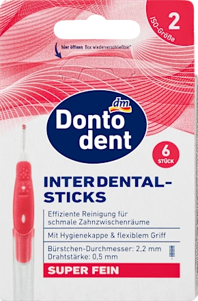 Dontodent
Interdentalne četkice s drškom ISO 2 – super tanke Ø 2,2 mm, 6 kom