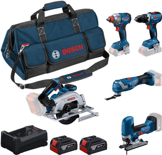 Akumulatorski set Bosch GSR 18V-65 + GDX 18V-285 + GKS 18V-57-2 + GOP 18V-34 + GST 18V-125 S + 2 x 5,0Ah + torba (0615A500BV)