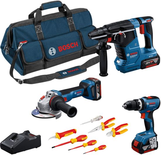 Akumulatorski set Bosch GSB 18V-65 + GWS 18V-11 + GBH 18V-24 C + 3 x GBA 18V 5,0Ah + VDE set ručnog alata + torba (0615A5007H)