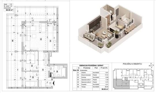 Stan,Novi Sad,Telep Južni,kv: 88.00, € 213000