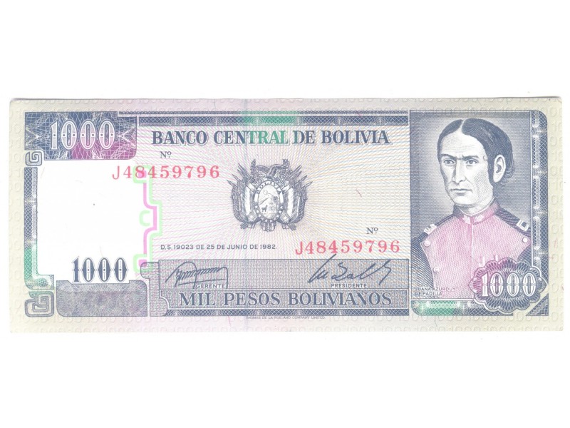 Bolivija 1000 pesos 1982 aUNC