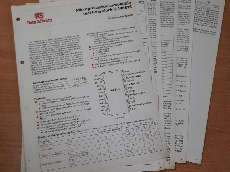 Servisno uputstvo za real time clock ic 146818 iz 1985.