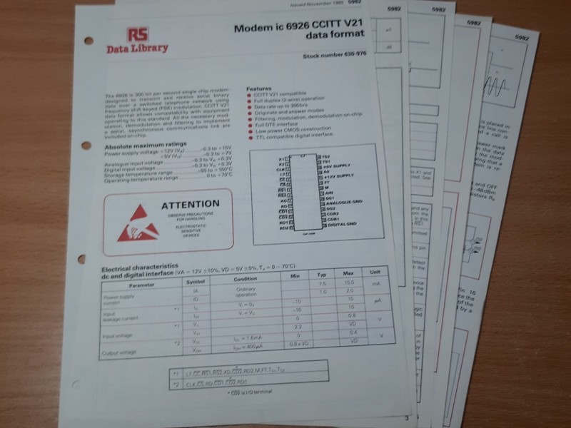 Servisno uputstvo za modem ic 6926 iz 1985. god