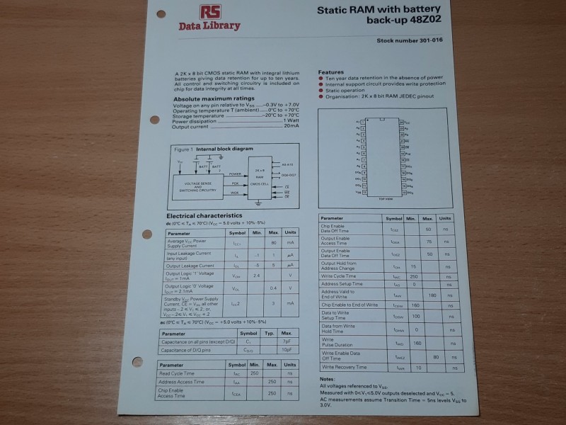 Servisno uputstvo za staticki RAM 48Z02 iz 1985. god