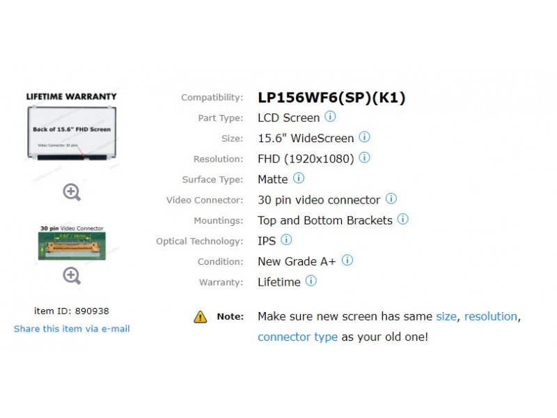 15.6" FHD IPS 30pin ekran br.10 TOP