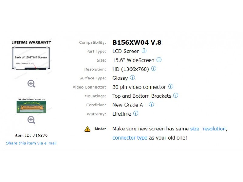 15.6" LED HD 30pin ekran br.4 TOP